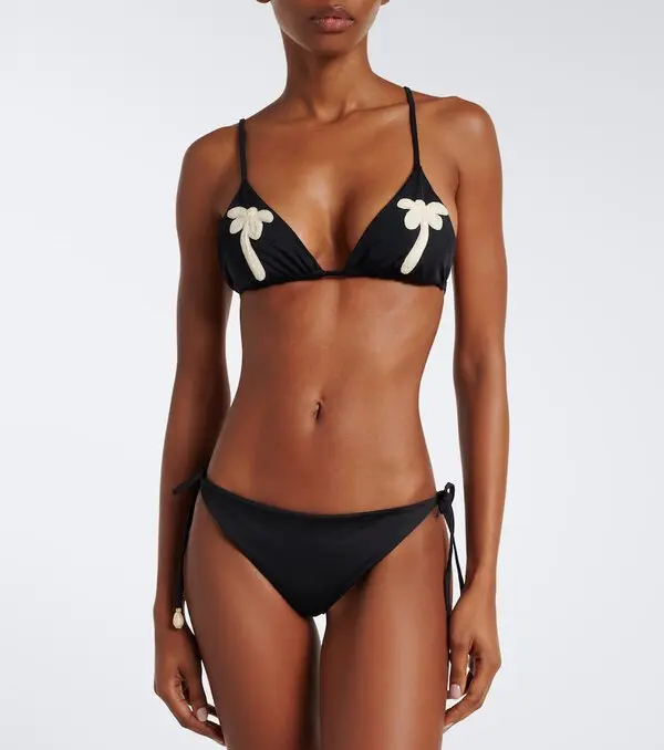 Johanna Ortiz Embroidered Bikini Top - Black