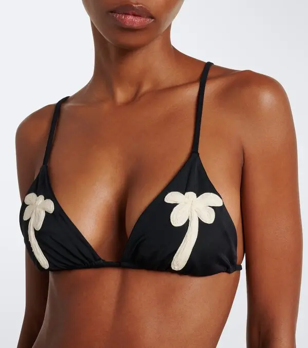 Johanna Ortiz Embroidered Bikini Top - Black