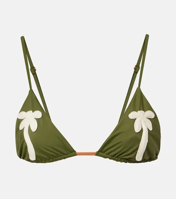 Johanna Ortiz Embroidered Bikini Top - Green