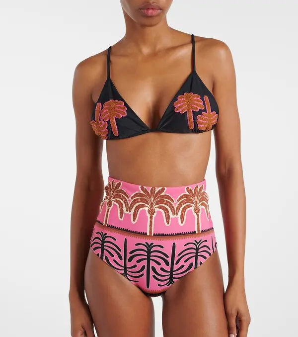 Johanna Ortiz Embroidered Triangle Bikini Top - Multicoloured