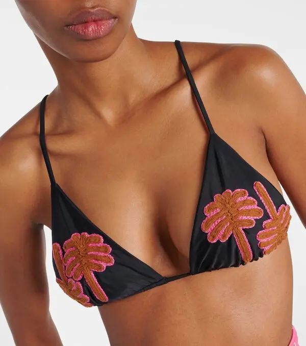 Johanna Ortiz Embroidered Triangle Bikini Top - Multicoloured