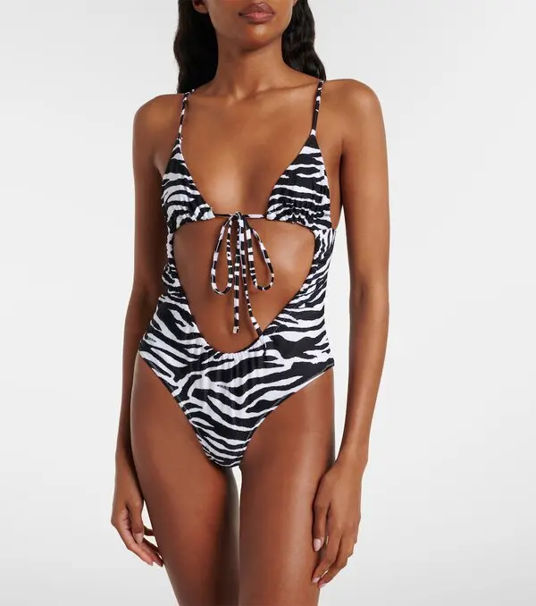 Attico Zebra-print Cutout Swimsuit