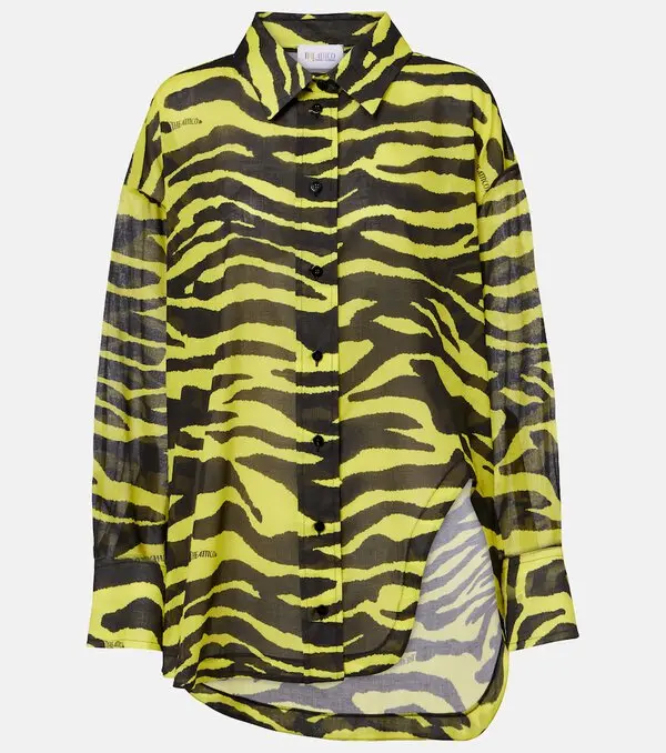 Attico Animal-print Cotton Muslin Shirt - Yellow