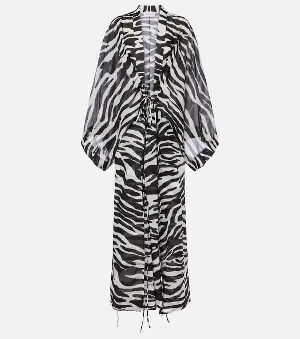 Attico Zebra-print Cotton Muslin Kaftan - White