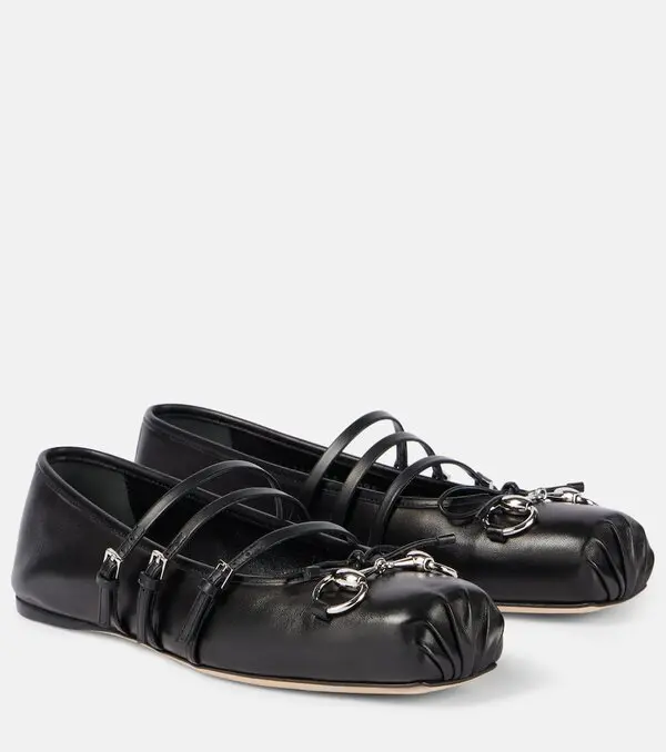 Gucci Horsebit Leather Ballet Flats - Black