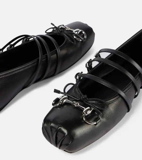 Gucci Horsebit Leather Ballet Flats - Black