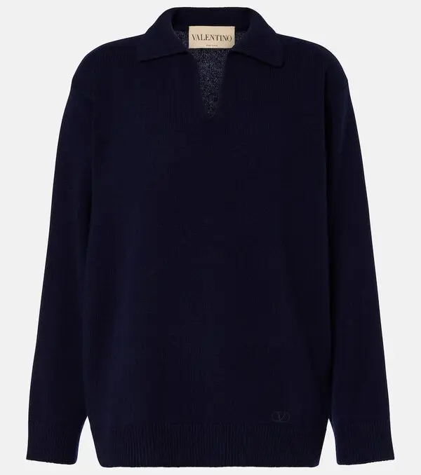 Valentino Garavani Cashmere V-neck Polo Sweater - Blue