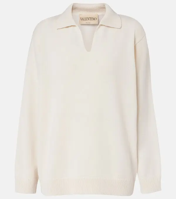 Valentino Garavani Cashmere V-neck Polo Sweater - White