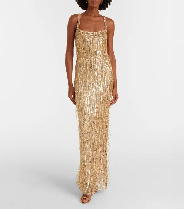 Jenny Packham Fleur Sequin Gown - Gold
