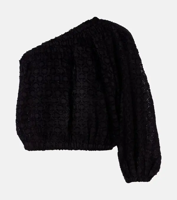 ERES Twist One-shoulder Silk And Cotton Jacquard Top - Black