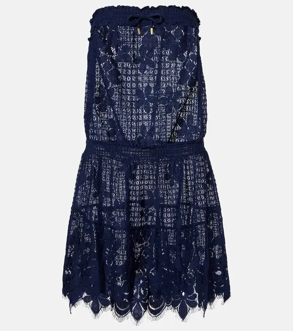 Melissa Odabash Isla Cotton-blend Lace Romper - Blue