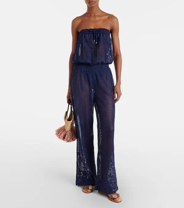 Melissa Odabash Viv Hs Cotton-blend Lace Romper - Blue