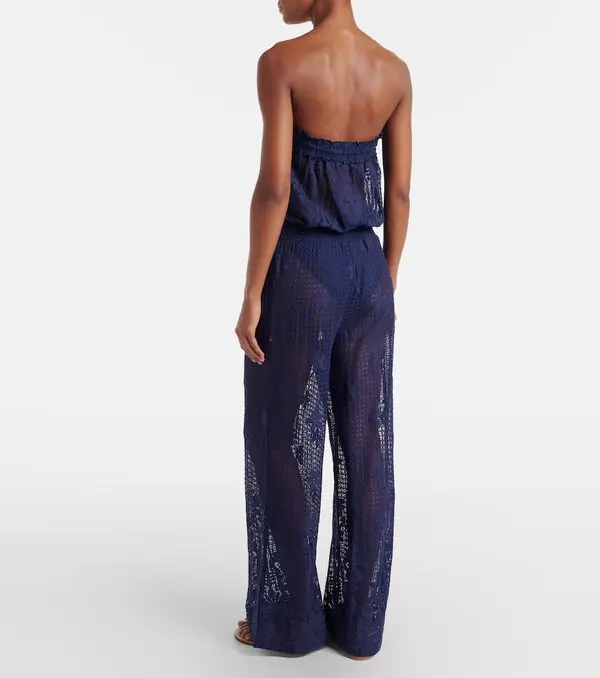 Melissa Odabash Viv Hs Cotton-blend Lace Romper - Blue