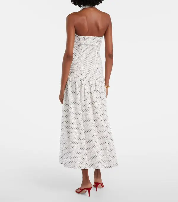Posse Edie Polka-dot Halterneck Midi Dress - White