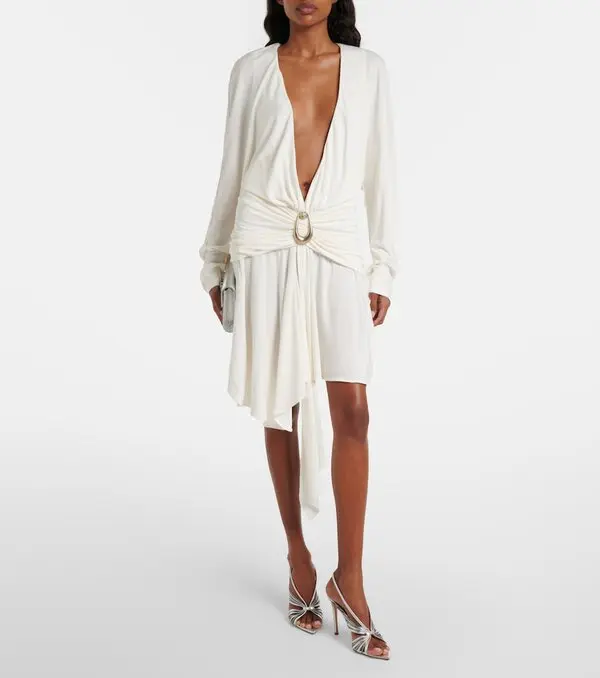 Christopher Esber Stone Pin Draped Jersey Minidress - White