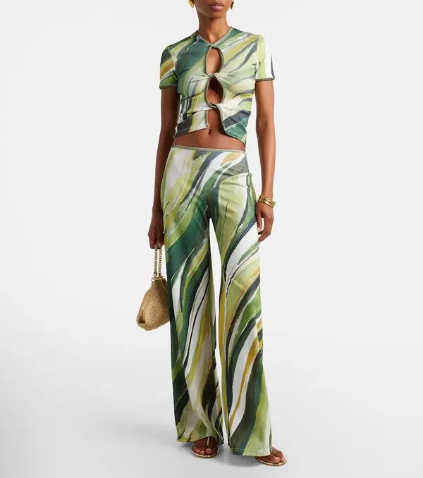 Christopher Esber Printed Ribbed-knit Jersey Wide-leg Pants