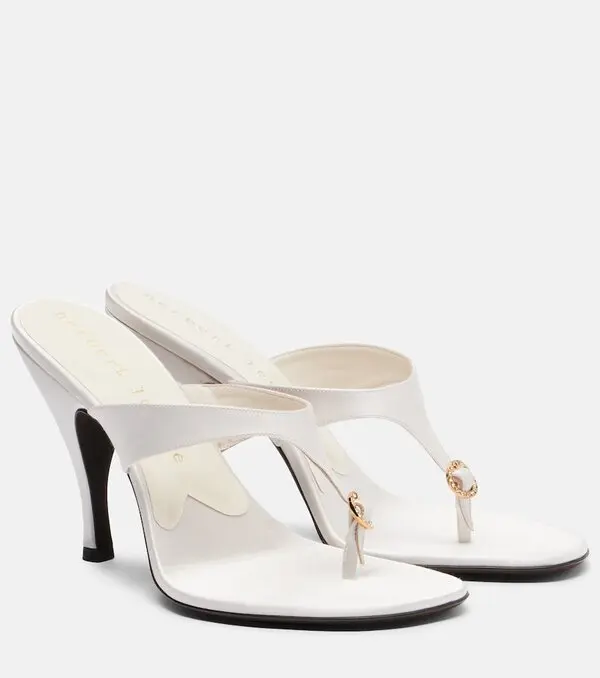 HERBERT LEVINE Embellished Satin Thong Sandals - White