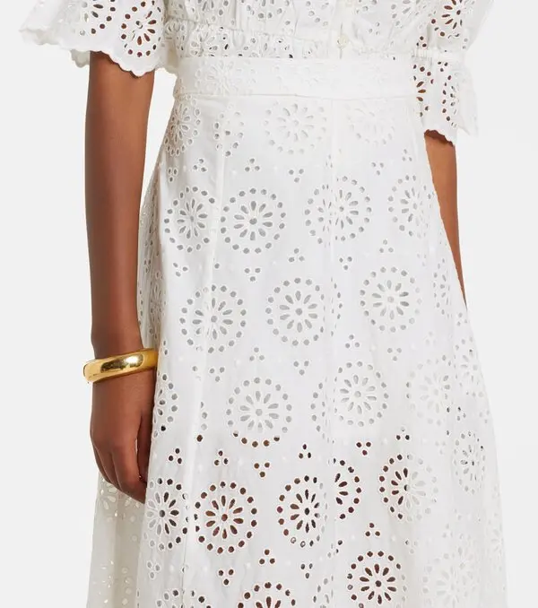 FRAME The Deco Broderie Anglaise Cotton Midi Skirt - White