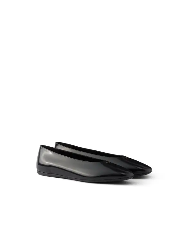Prada Brushed Leather Ballerinas - Black
