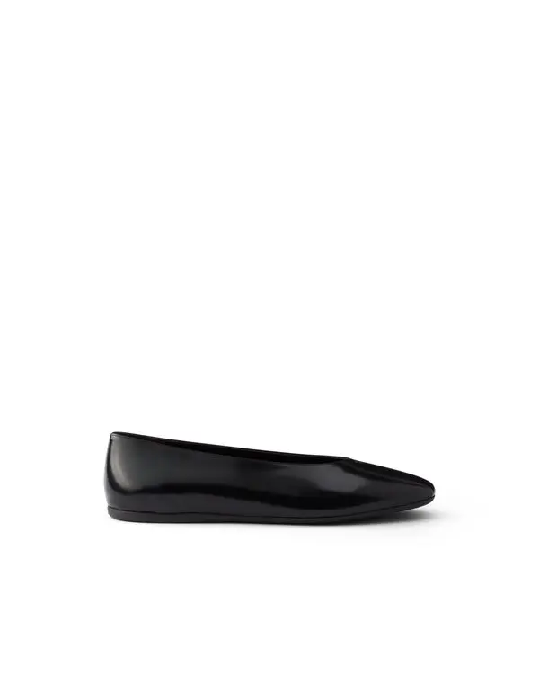 Prada Brushed Leather Ballerinas - Black