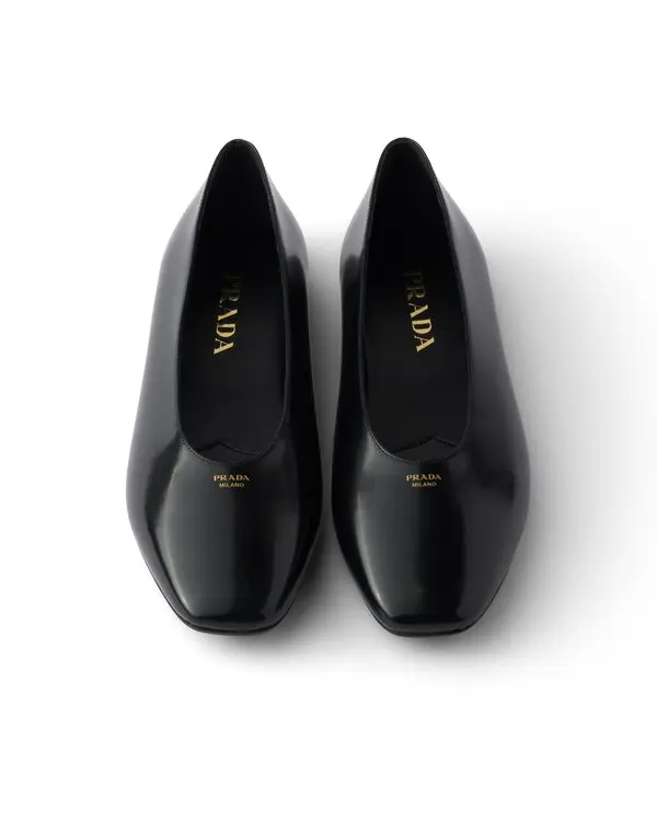 Prada Brushed Leather Ballerinas - Black
