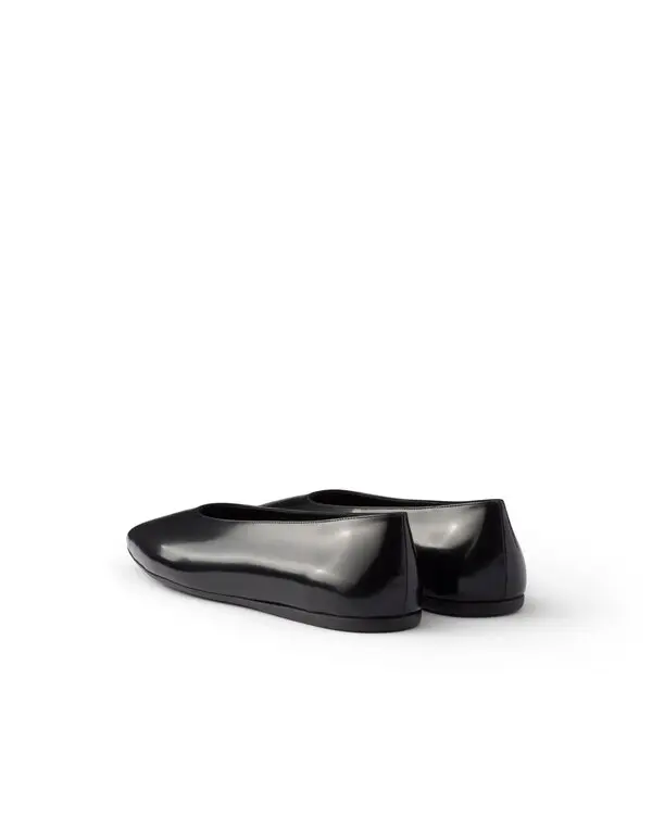 Prada Brushed Leather Ballerinas - Black