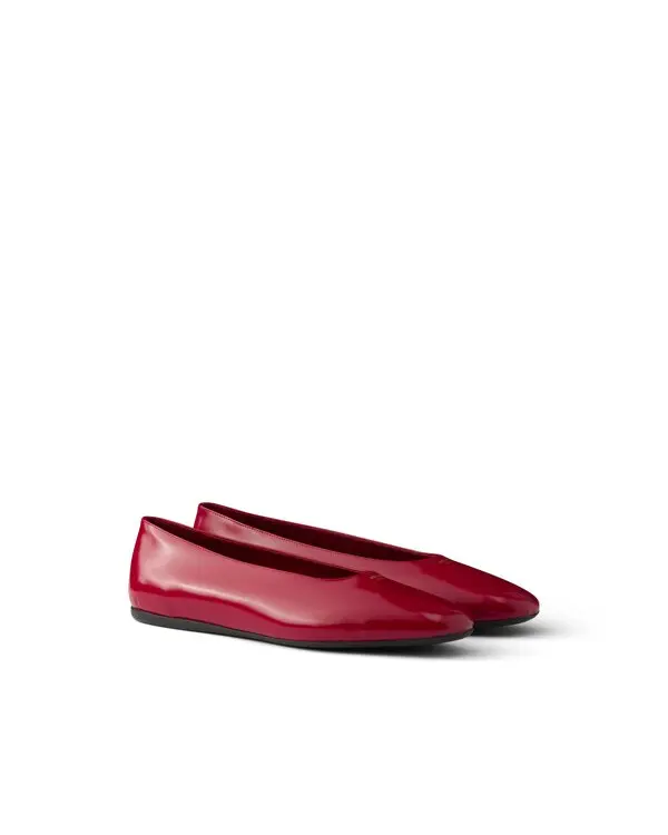 Prada Brushed Leather Ballerinas - Red