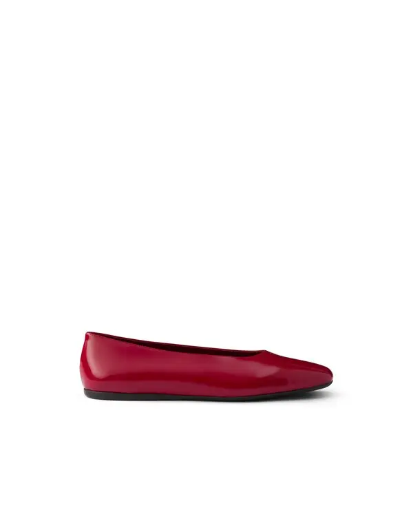 Prada Brushed Leather Ballerinas - Red