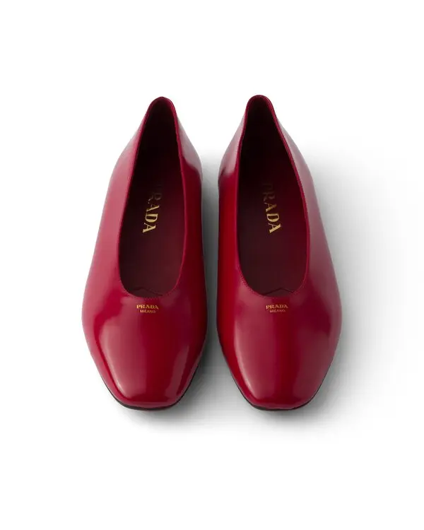 Prada Brushed Leather Ballerinas - Red