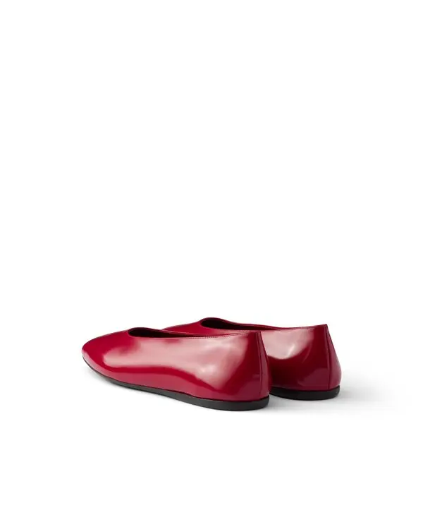 Prada Brushed Leather Ballerinas - Red