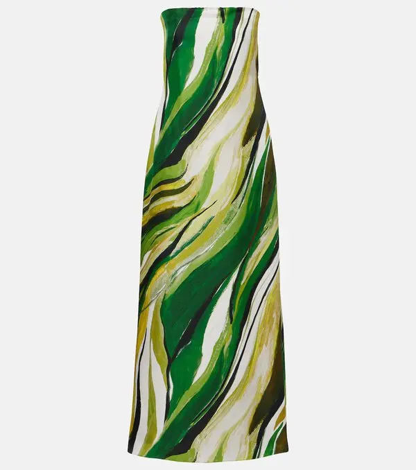 Christopher Esber Strapless Printed Silk Gown - Green