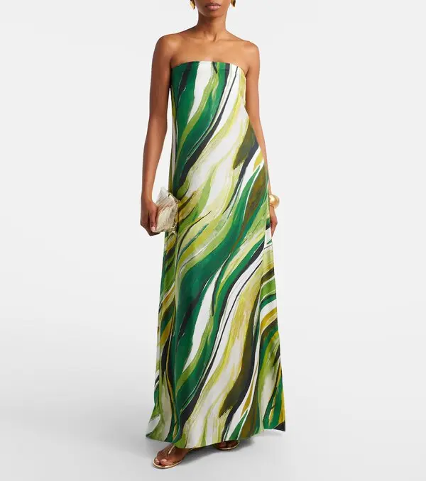 Christopher Esber Strapless Printed Silk Gown