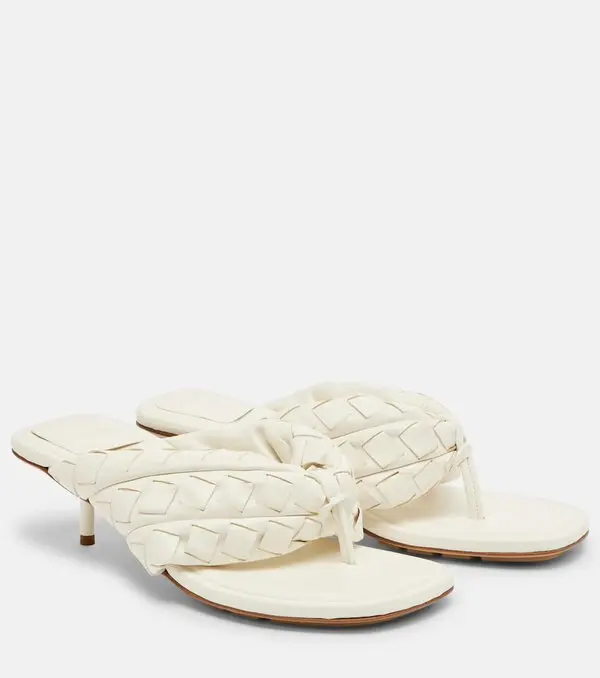 Bottega Veneta Salsa Intrecciato Leather Thong Sandals - White