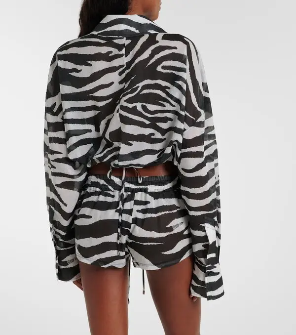 Attico Zebra-print Cotton Muslin Wrap Top - Black