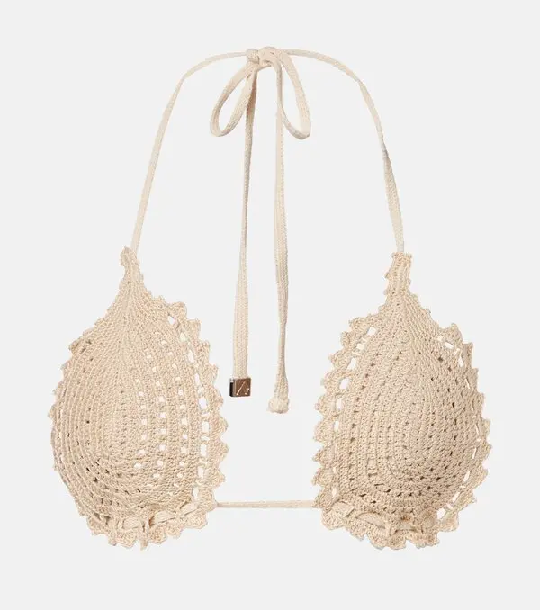 Attico Crochet Cotton Bikini Top - Beige