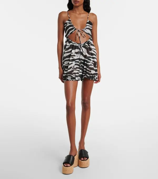 Attico Zebra Print Cotton Muslin Romper - White