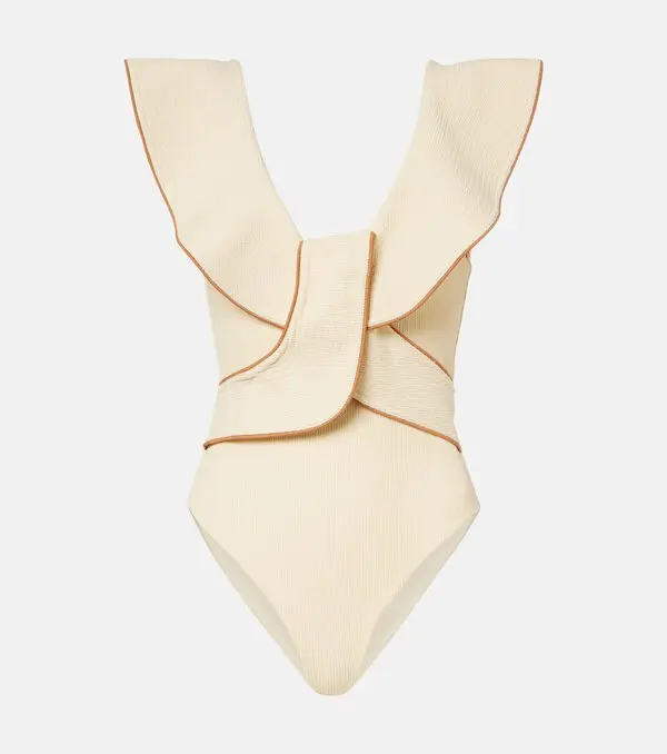 Johanna Ortiz Ruffled One Piece Swimsuit - White