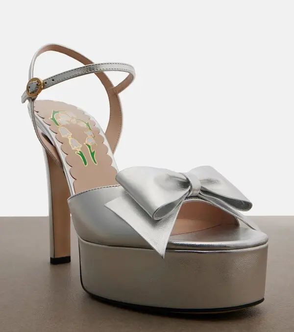 Valentino Garavani Metallic Bow Platform Sandals - Silver