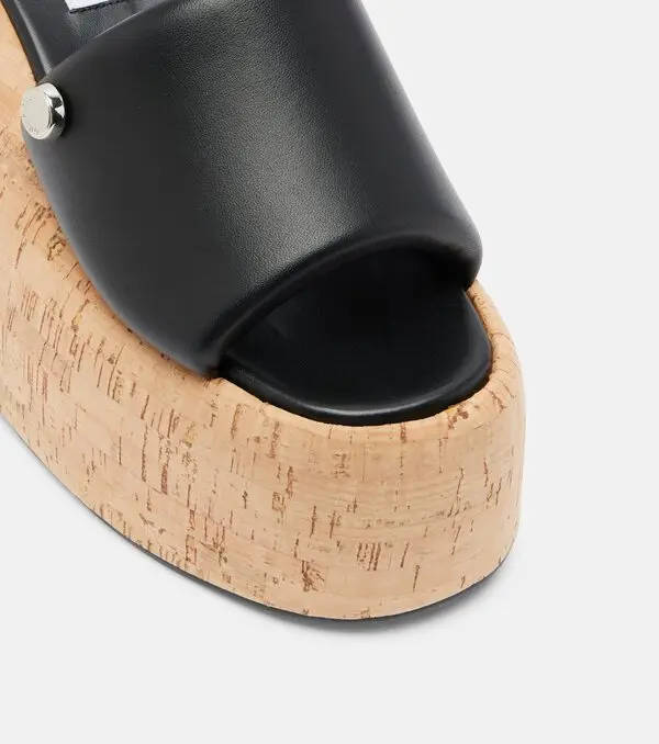 Attico Mochi Leather Platform Slides - Black