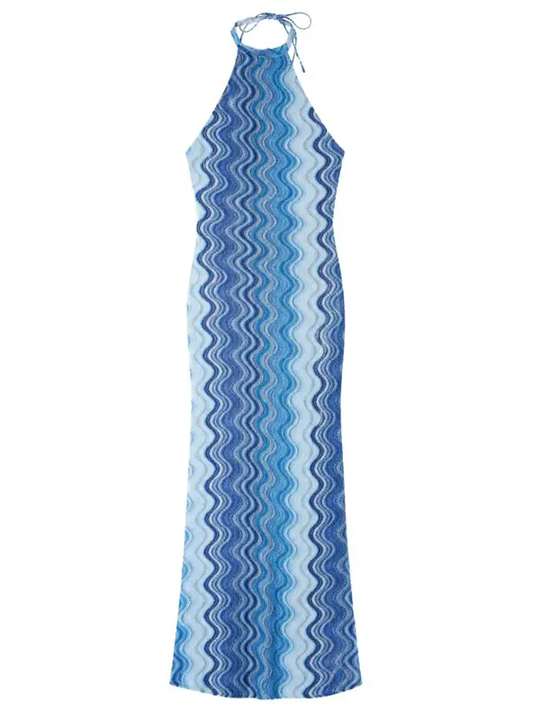MC2 SAINT BARTH Tony Dress Printed Halterneck Maxi - Blue