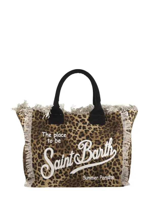 MC2 SAINT BARTH Leopard Print Vanity Bag With Fringe - Black