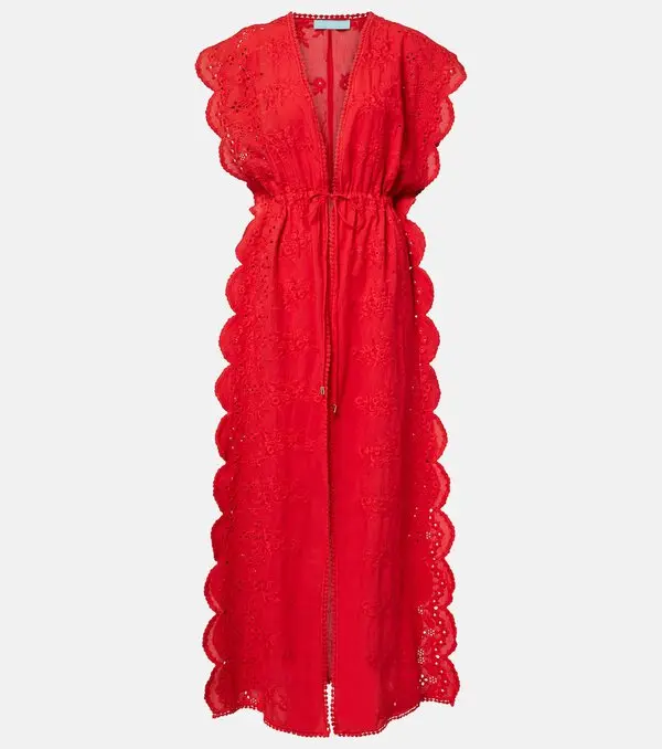 Melissa Odabash Talitha Broderie Anglaise Cotton Kaftan - Red