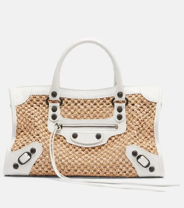 Balenciaga Le City Small Raffia Shoulder Bag - Beige
