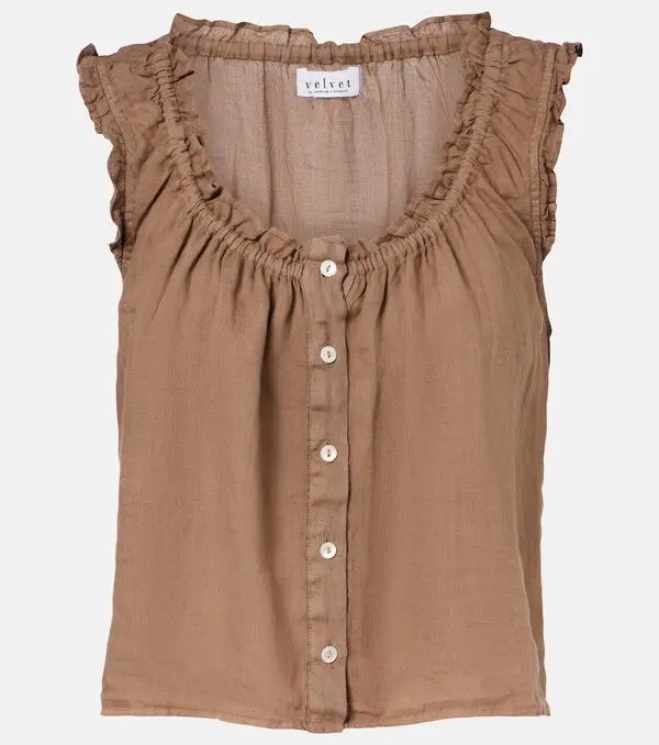 Velvet By Graham & Spencer Tana Linen Top - Brown
