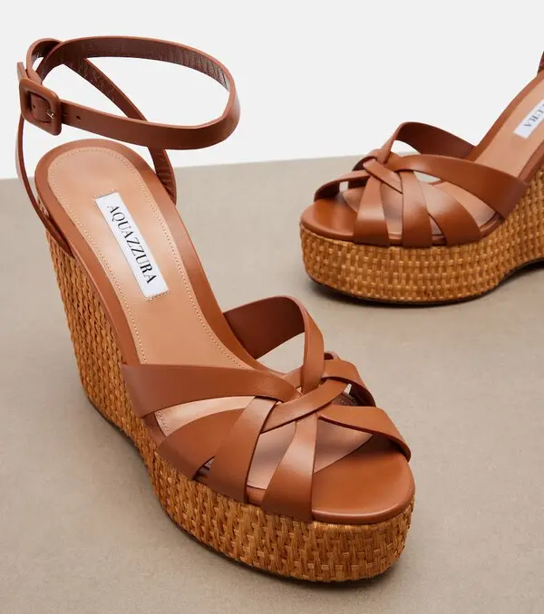 AQUAZZURA Copacabana Leather Wedge Sandals