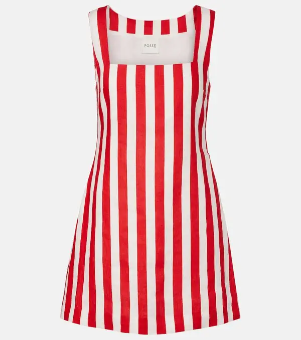 Posse Alice Striped Linen Mini Dress - Red