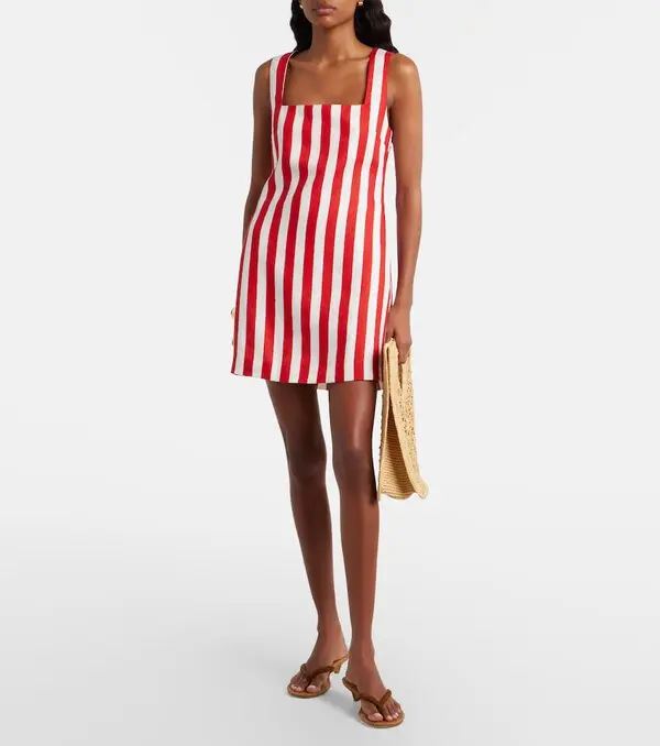 Posse Alice Striped Linen Mini Dress - Red