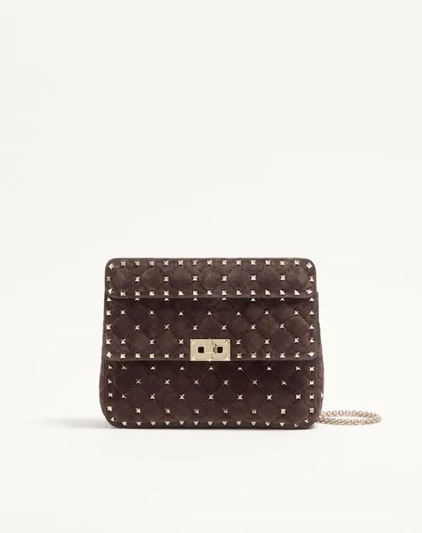 Valentino Garavani Rockstud Spike Medium Suede Bag - Ebony