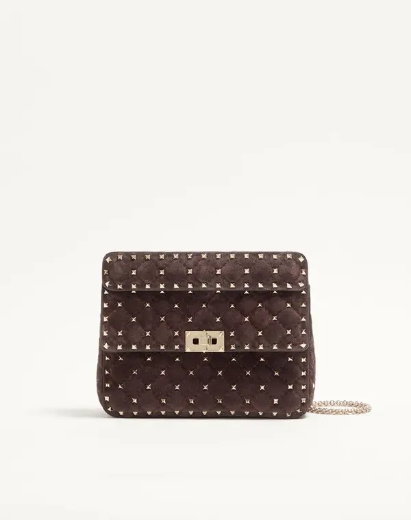 Valentino Garavani Rockstud Spike Medium Suede Bag - Ebony