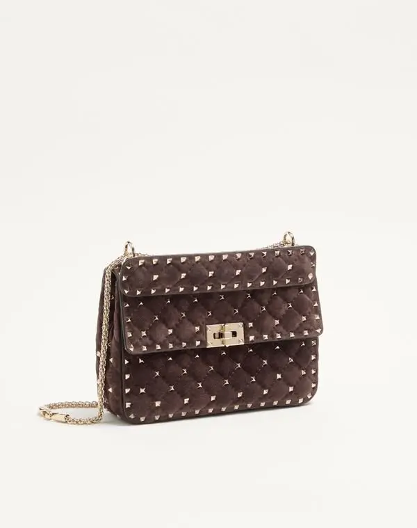Valentino Garavani Rockstud Spike Medium Suede Bag - Ebony